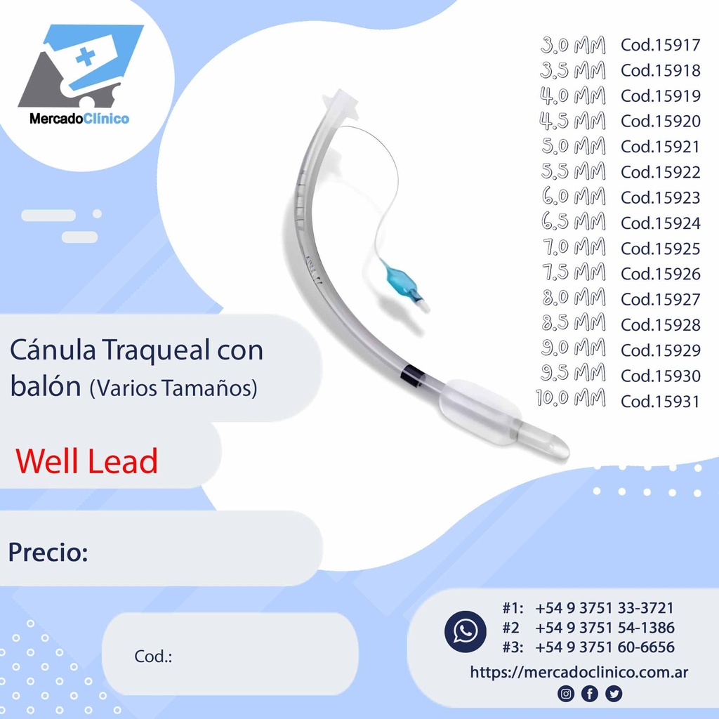 Cánula Traqueal con Balón - Well Lead | Mercado Clinico